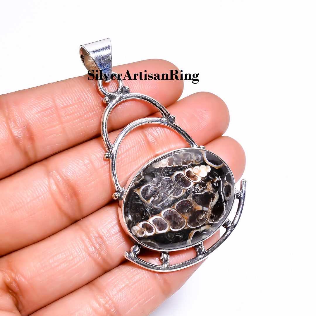 Turritella Fossil Pendant~ 925 Sterling Silver~ Turritella Agate ...