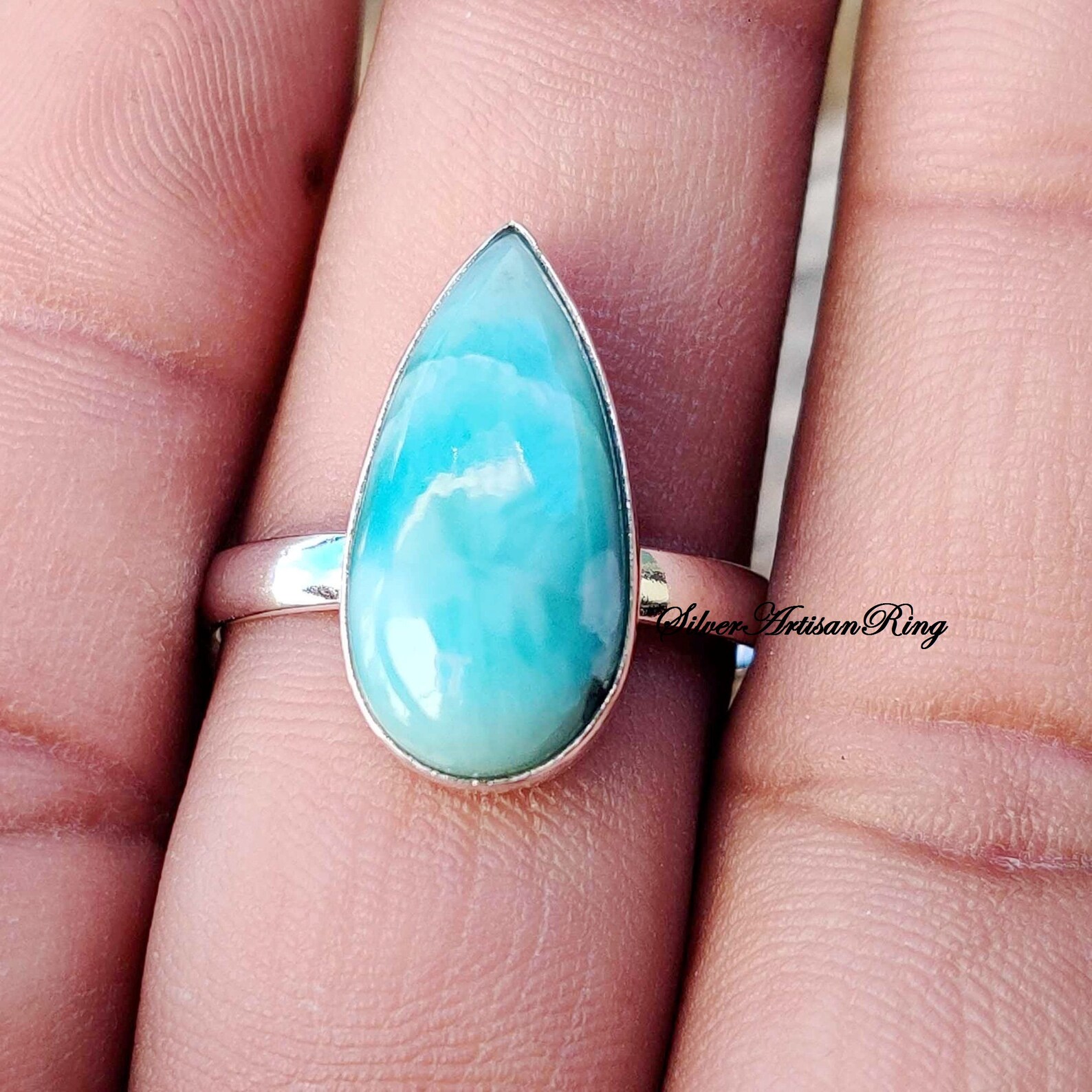 Natural Larimar Ring/925 Sterling Silver Ring/ Gemstone Ring/ - Etsy