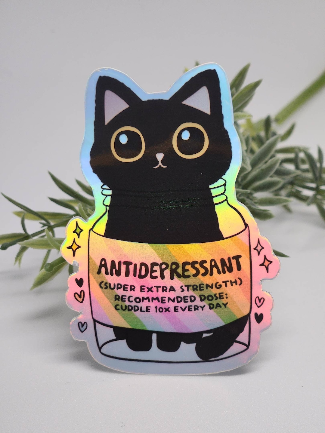 Funny Cat Sticker Anti Depressants Glossy Waterproof Hydroflask Journal ...