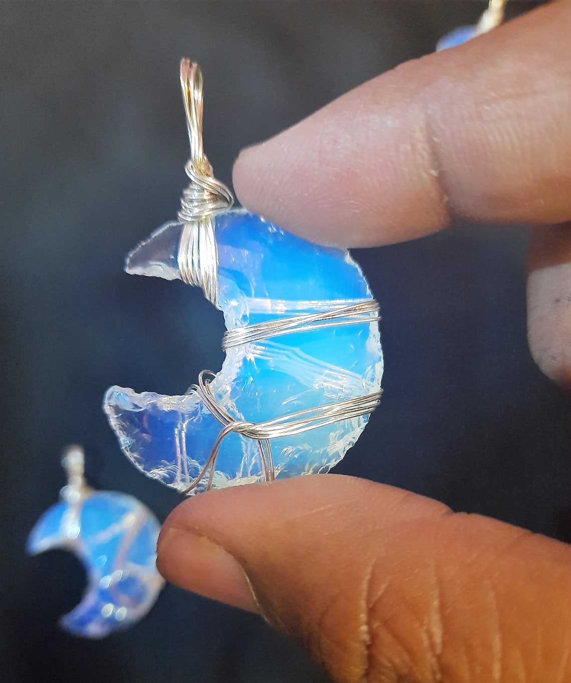 Crescent Opal Moon Pendant Opalite Moon Shape Pendant Opal | Etsy