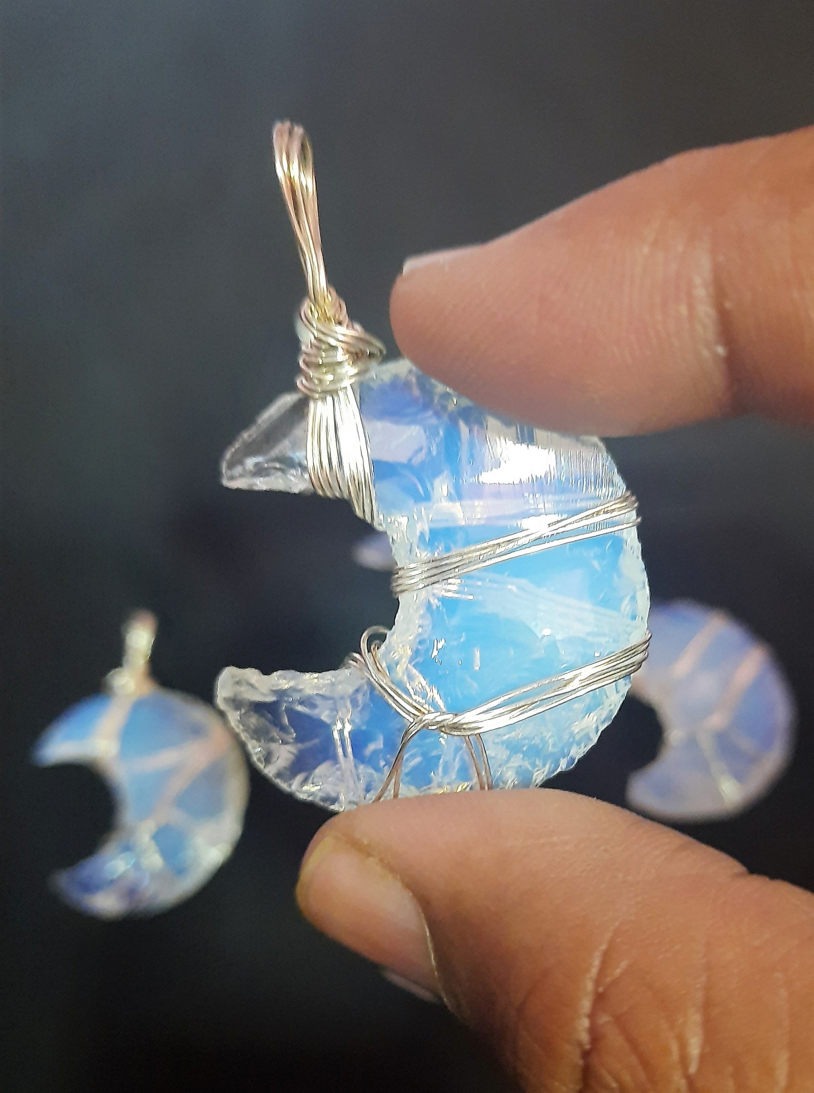 Crescent Opal Moon Pendant Opalite Moon Shape Pendant Opal | Etsy