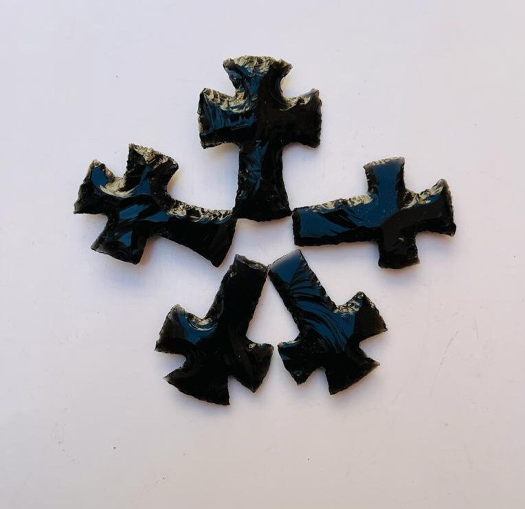 5pcs Set Black Obsidian Crystal Cross, Pendant & Jewelry Stone, Black ...