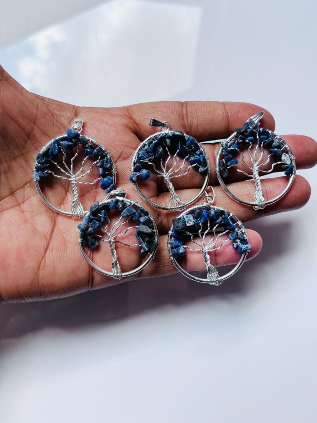 5pcs Set Lapis Lazuli Tree of Life Pendants, Lapis Tree of Life, Tree ...