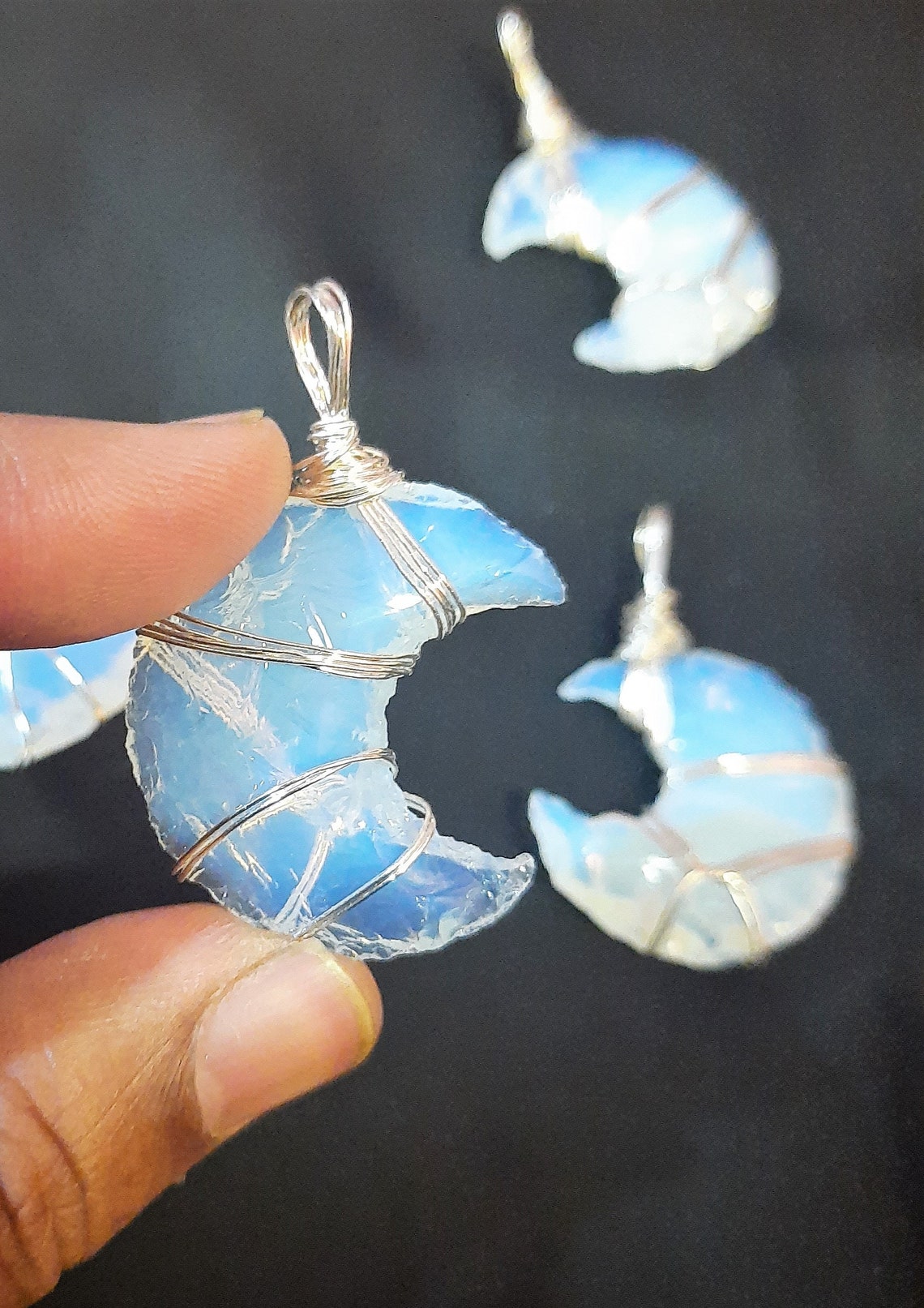 Crescent Opal Moon Pendant Opalite Moon Shape Pendant Opal | Etsy