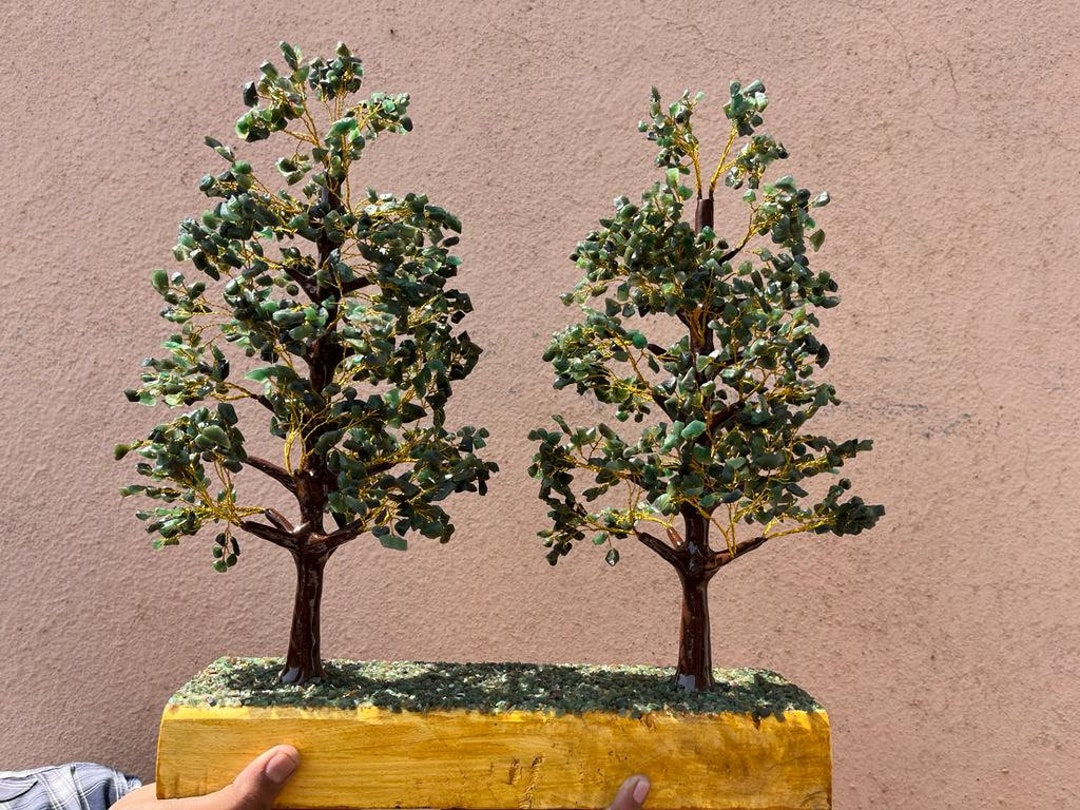 Large Antique Green Jade Tree Set of 2 Trees One Wooden Base - Etsy