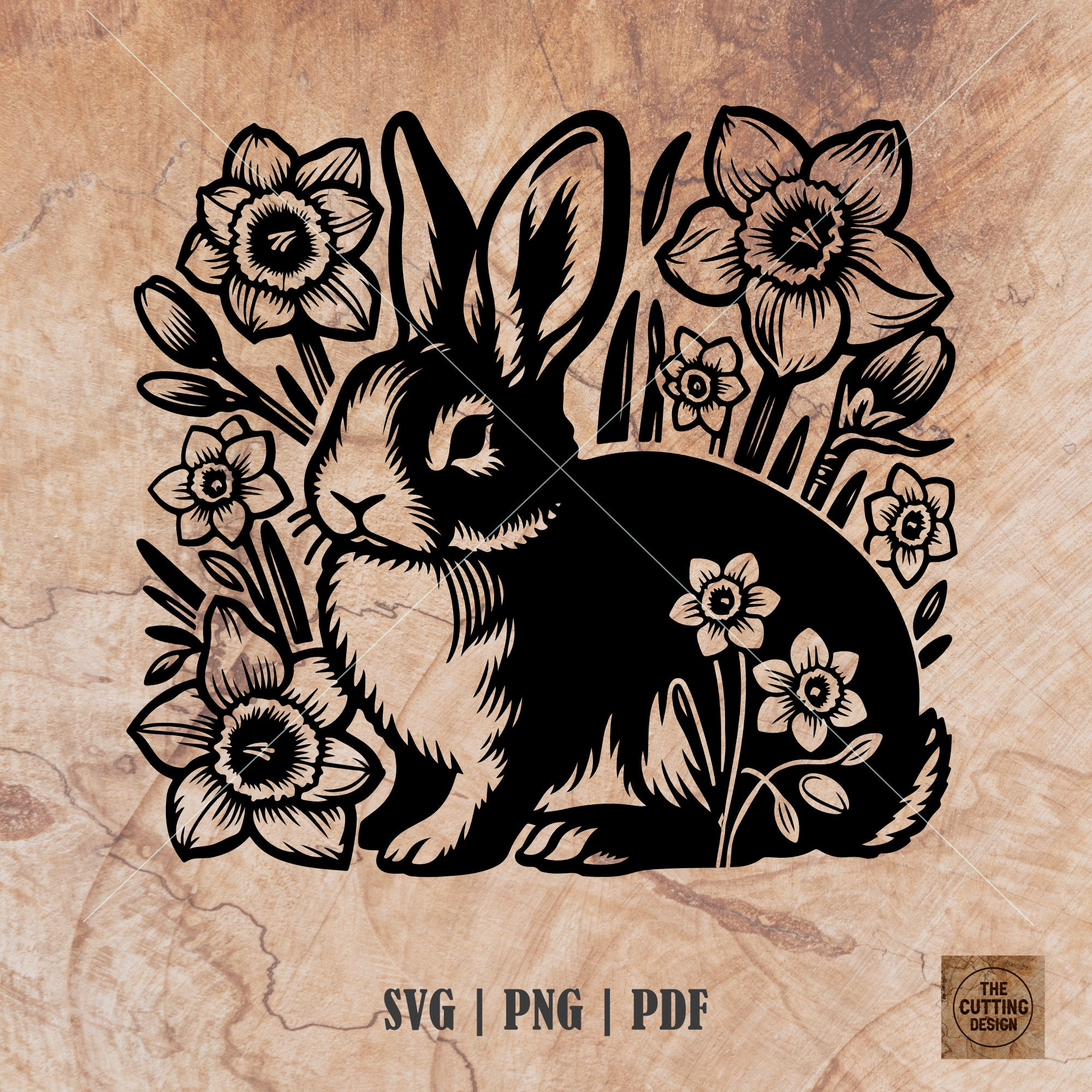 Easter Bunny Silhouette Daffodil Laser Engraving Cut Files SVG PDF ...