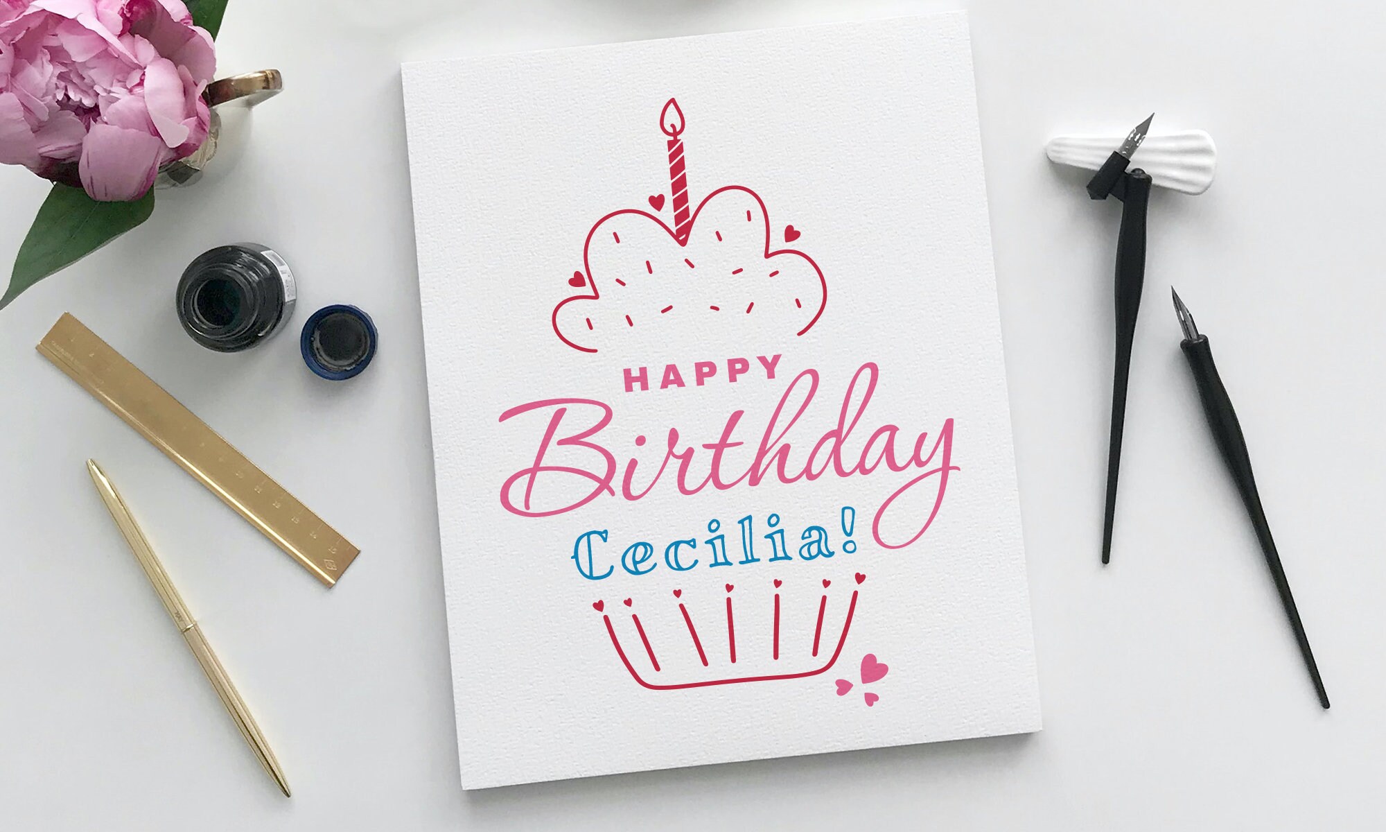 Happy Birthday Last Minute Printable Card Cup Cakes With Candle Add ...