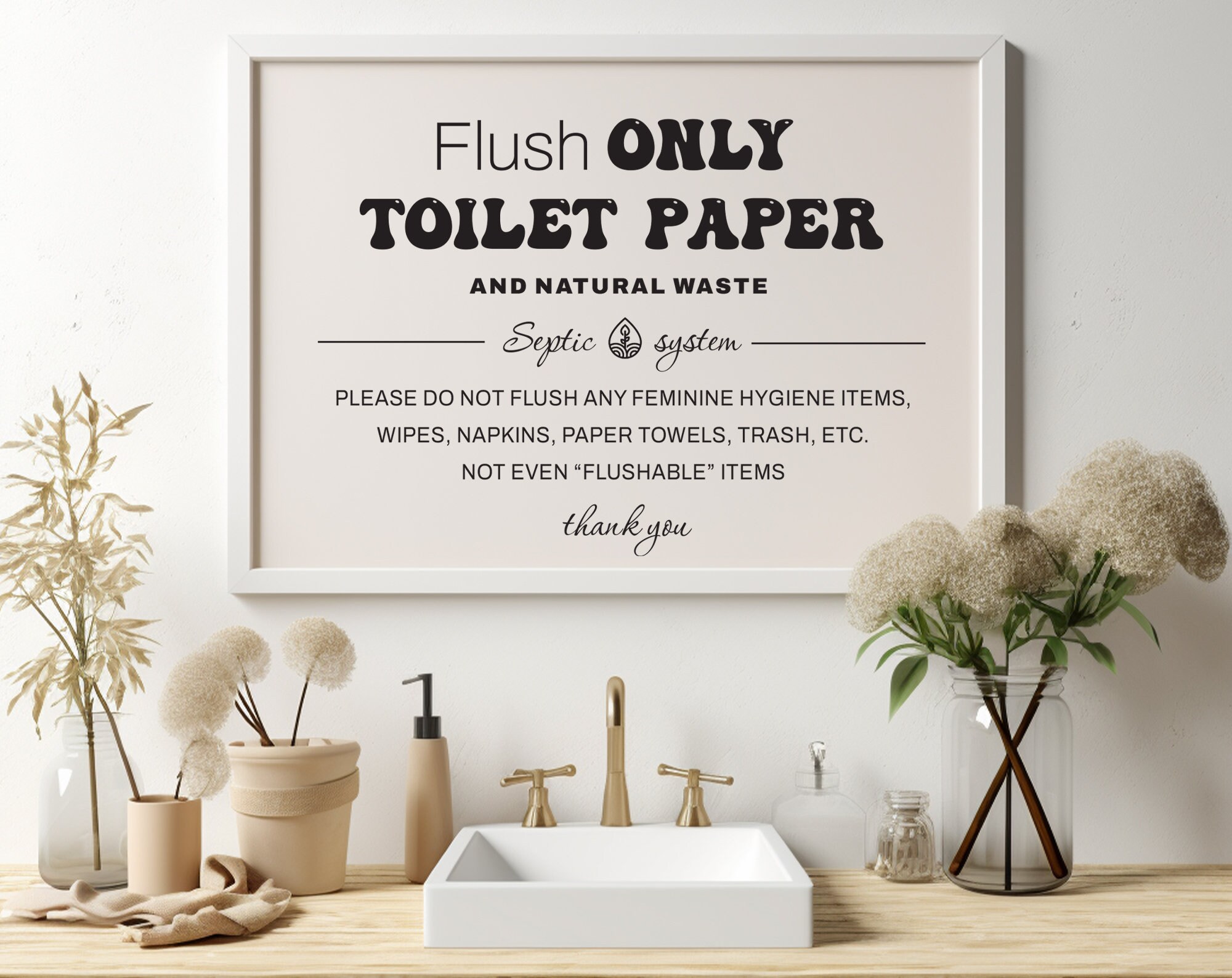 Flush Only Toilet Paper Septic System Sign Poster for Guests, Print at ...