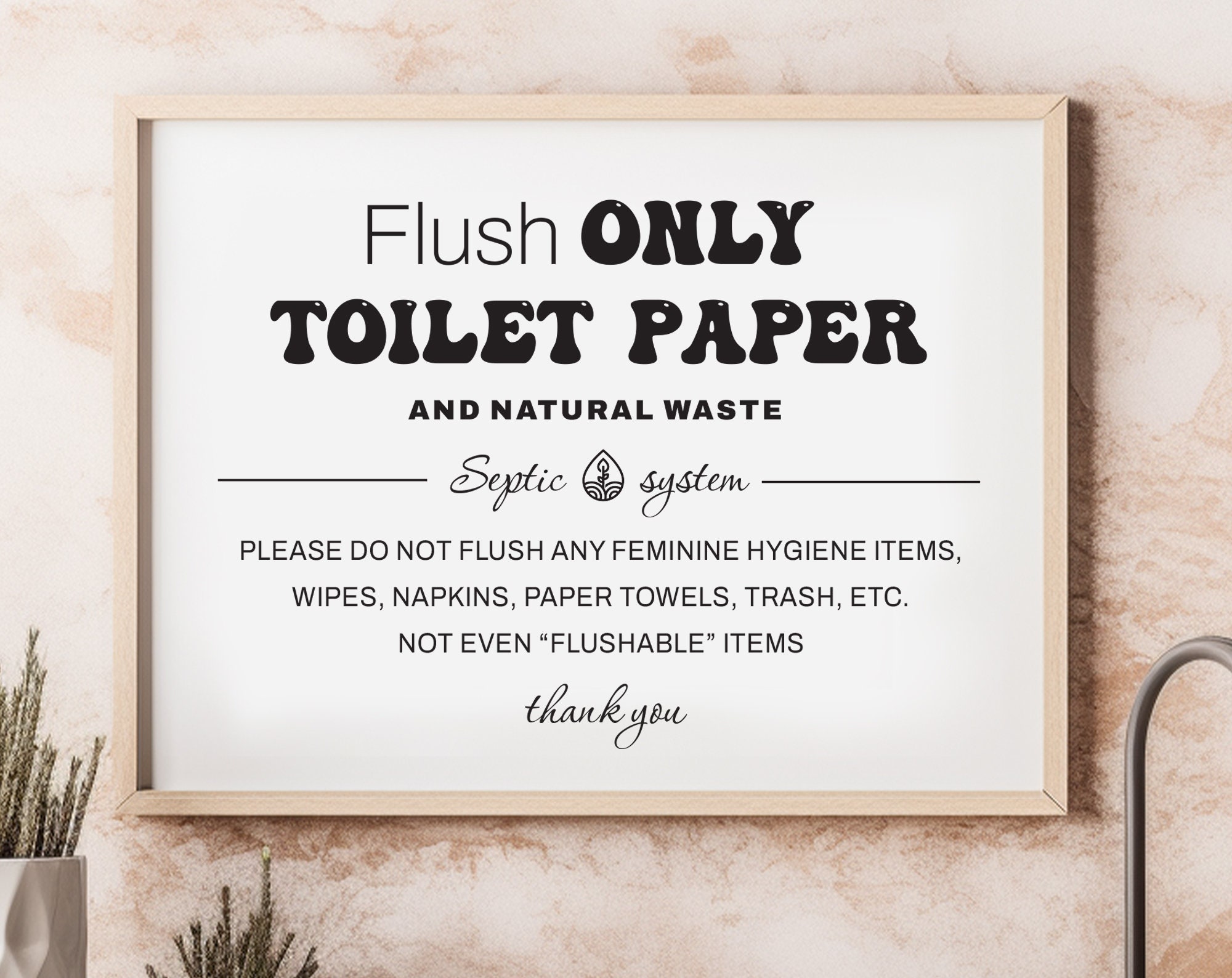 Flush Only Toilet Paper Septic System Sign Poster for Guests, Print at ...