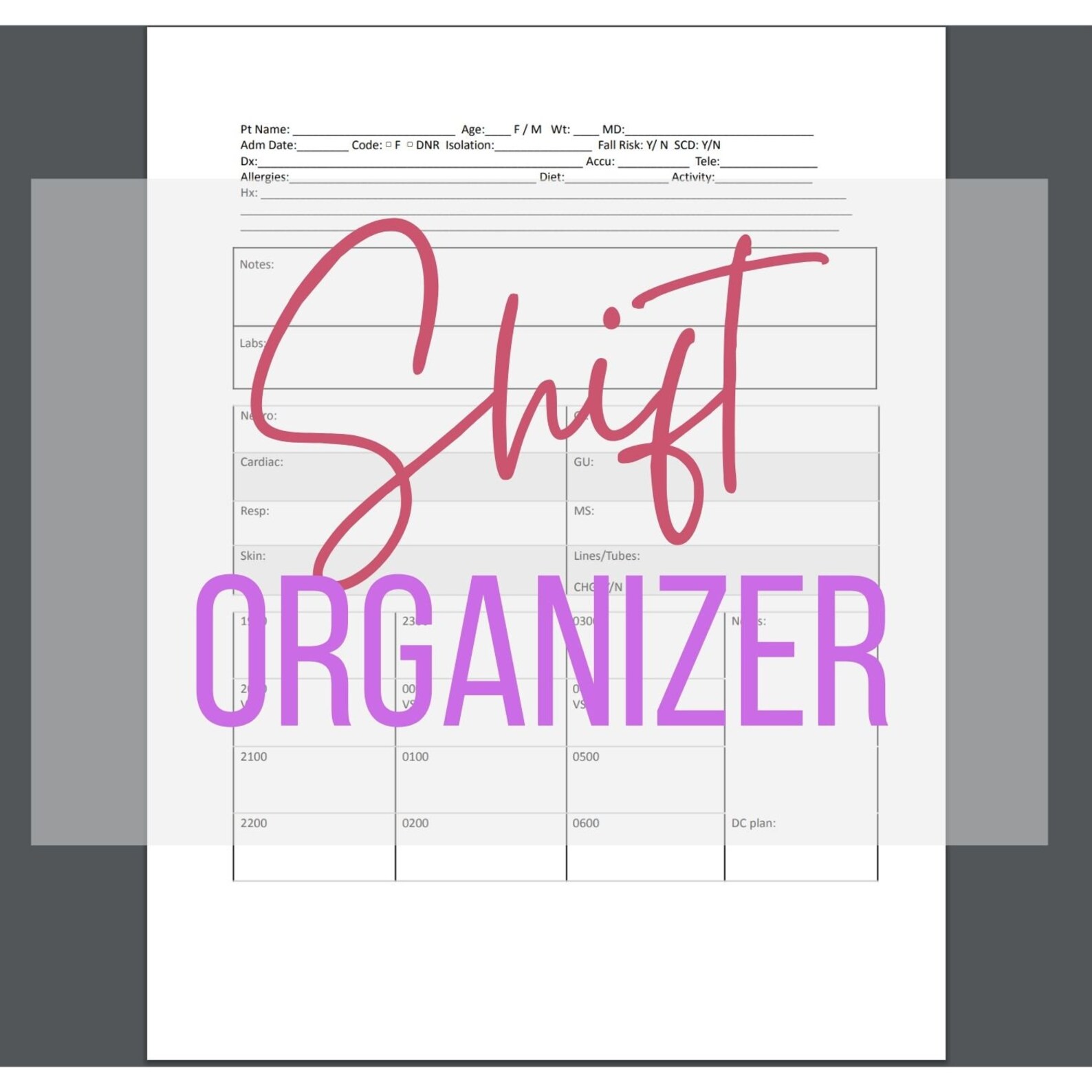 12 Hour Nurse Shift Organizer -PDF Download - Etsy