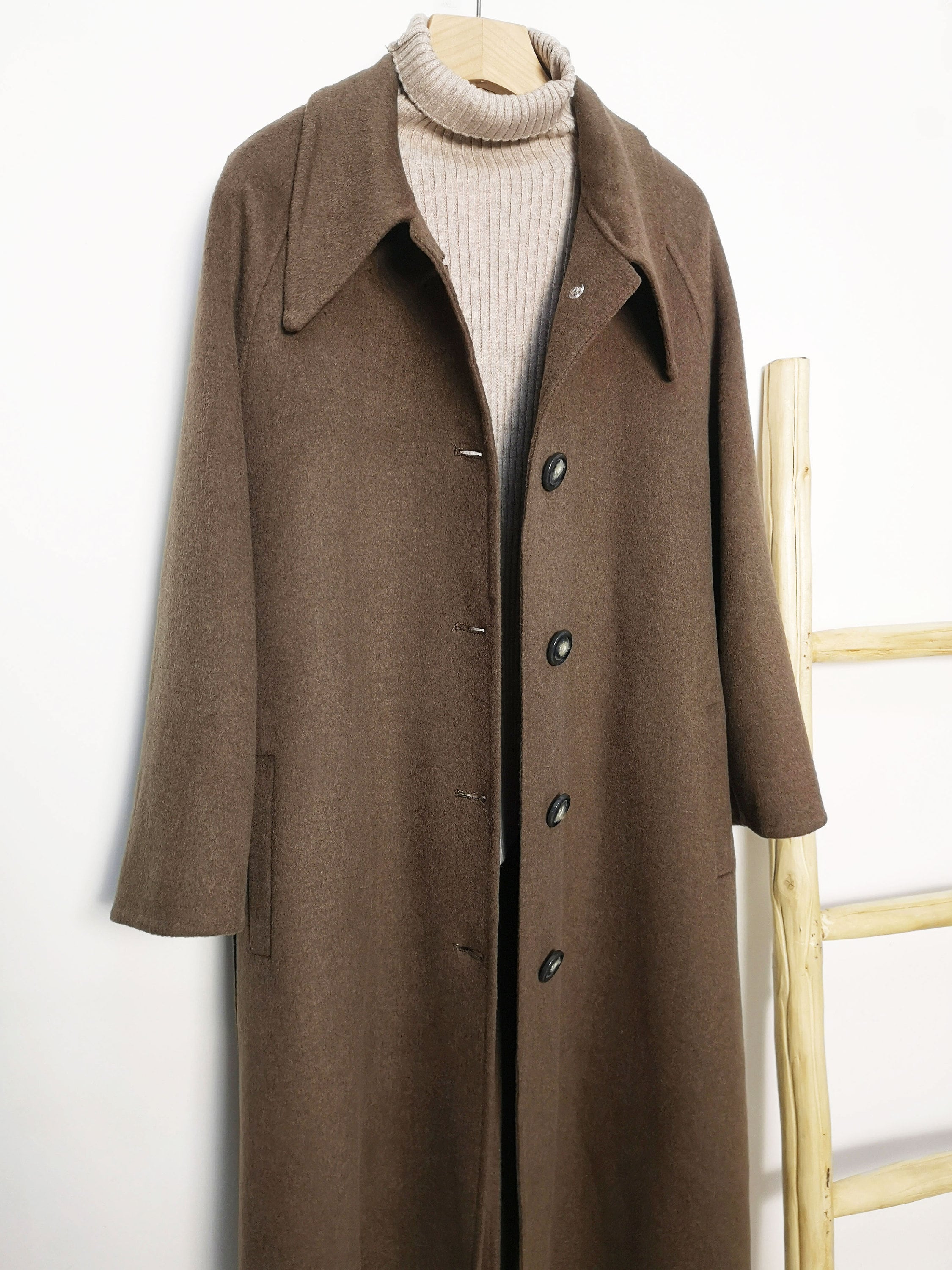 Brown Women Wool Coat Single Breasted Lapel Overcoat Long Etsy