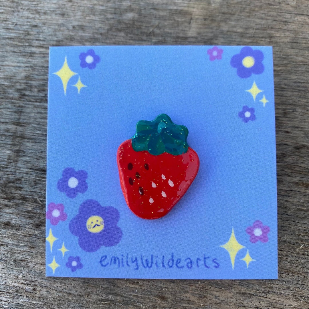 Glitter Strawberry Polymer Clay Handmade Pin - Etsy