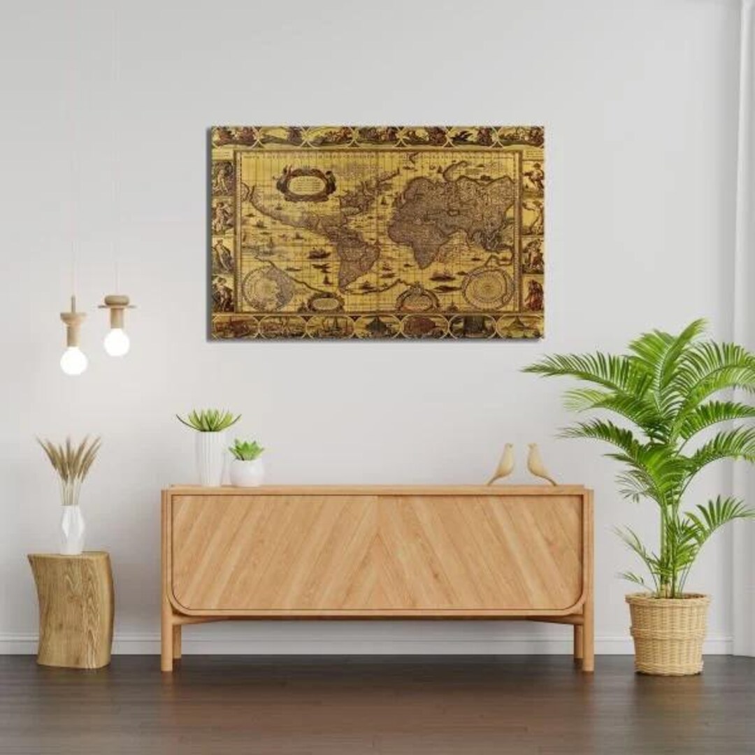 Vintage Nautical World Map Tempered Glass Wall Art, Old-world Charm ...