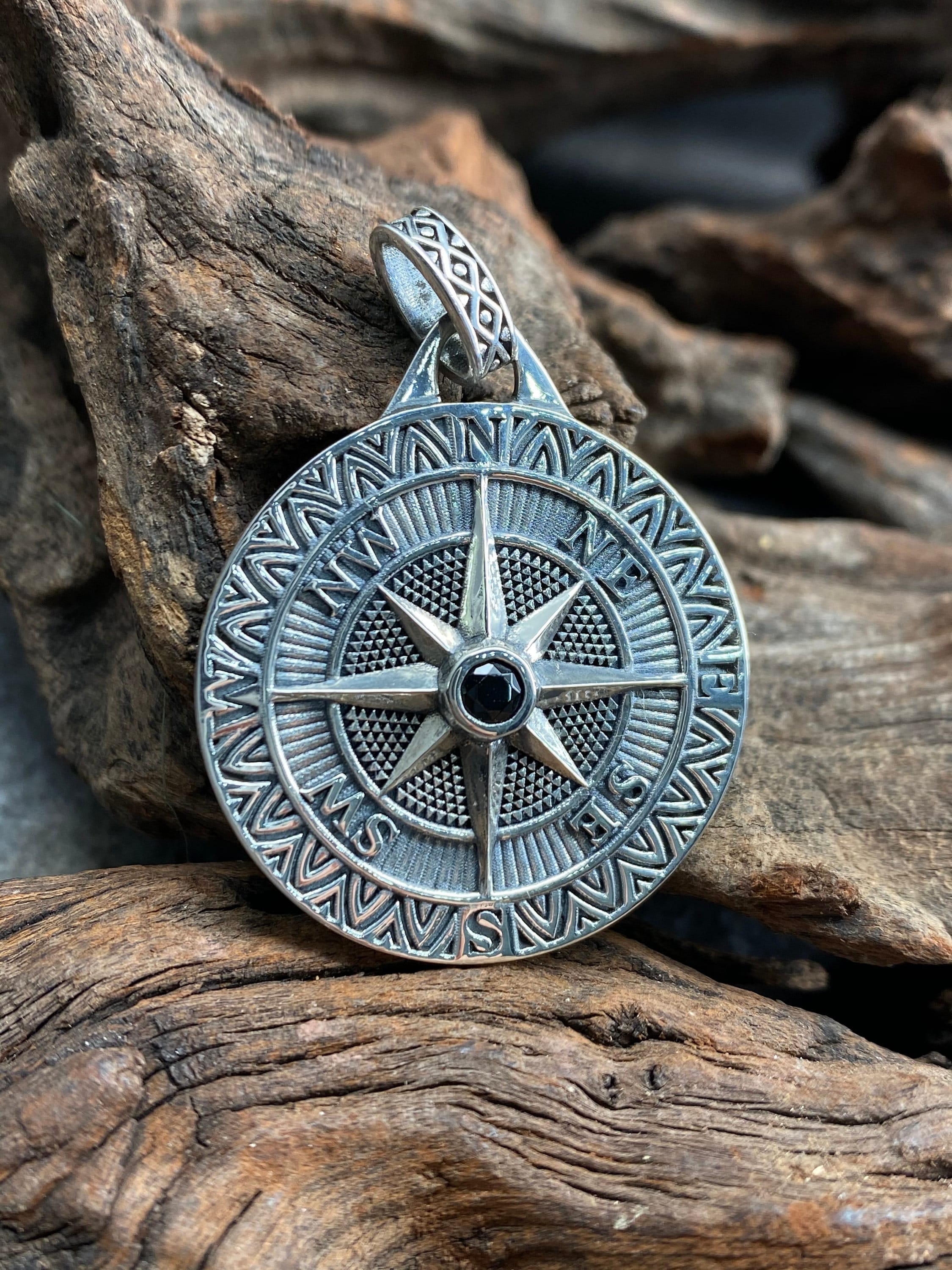 Compass Pendant Necklace Mens Compass Pendant Personalized Etsy