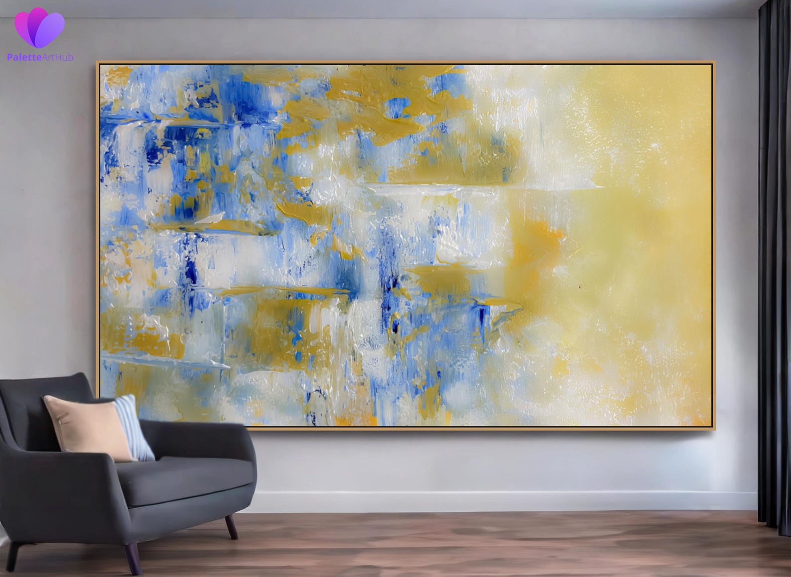 Unique Blue Gold Wall Art Sea Painting on Canvas Dining Room Wall ...