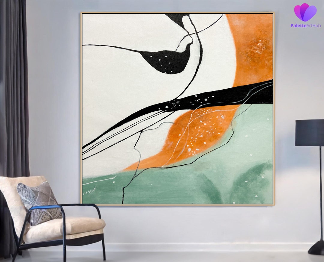 Oversized Brush Stroke Line Wall Art Abstract Painting on Canvas for ...