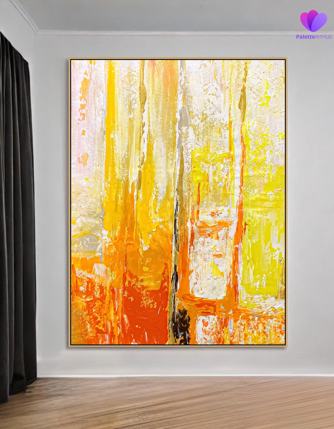 Extra Large Orange Yellow Wall Art Textured Abstract Painting on Canvas ...