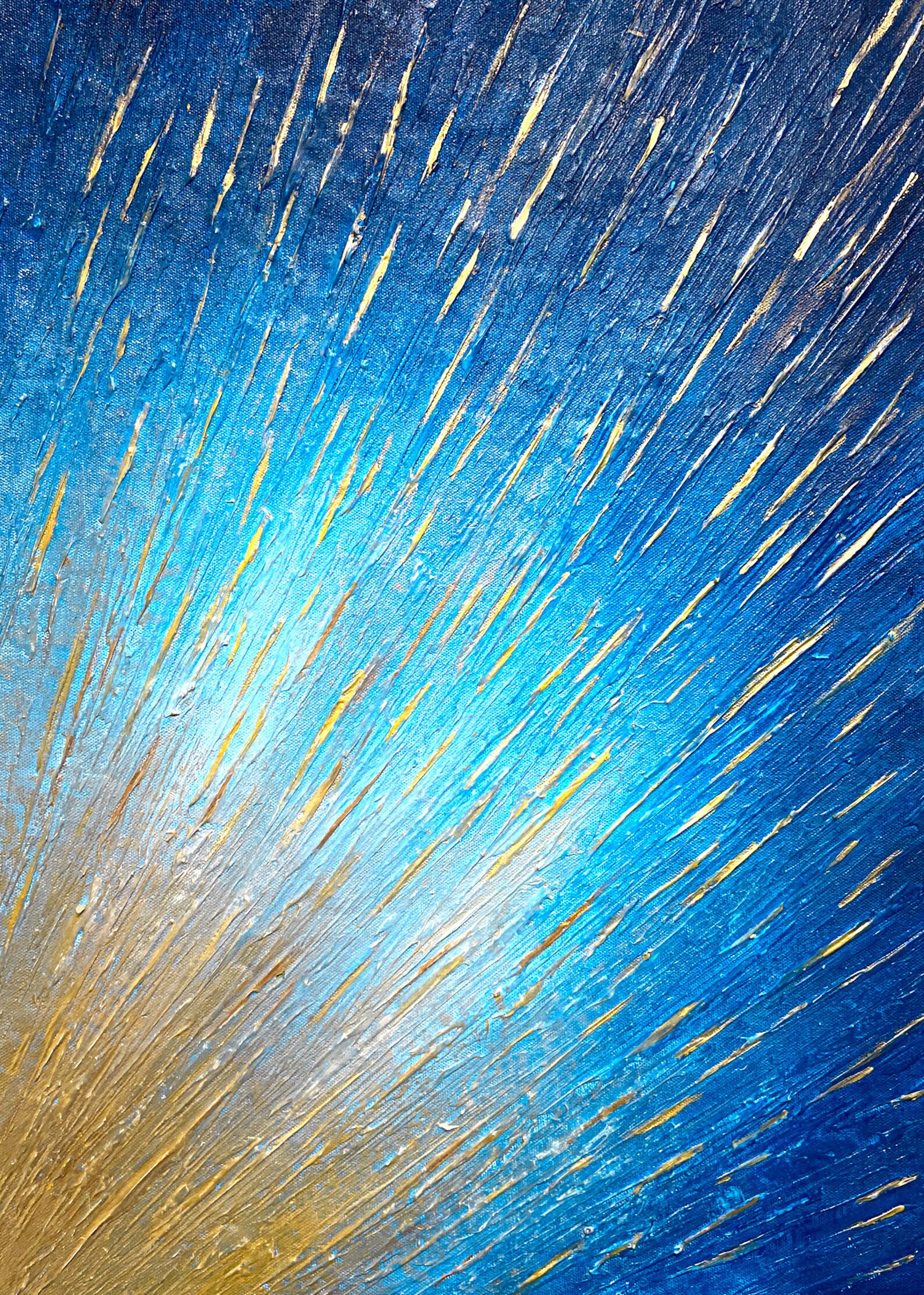 Rain Drop Abstract Blue Gold Wall Art Painting on Canvas for Living ...