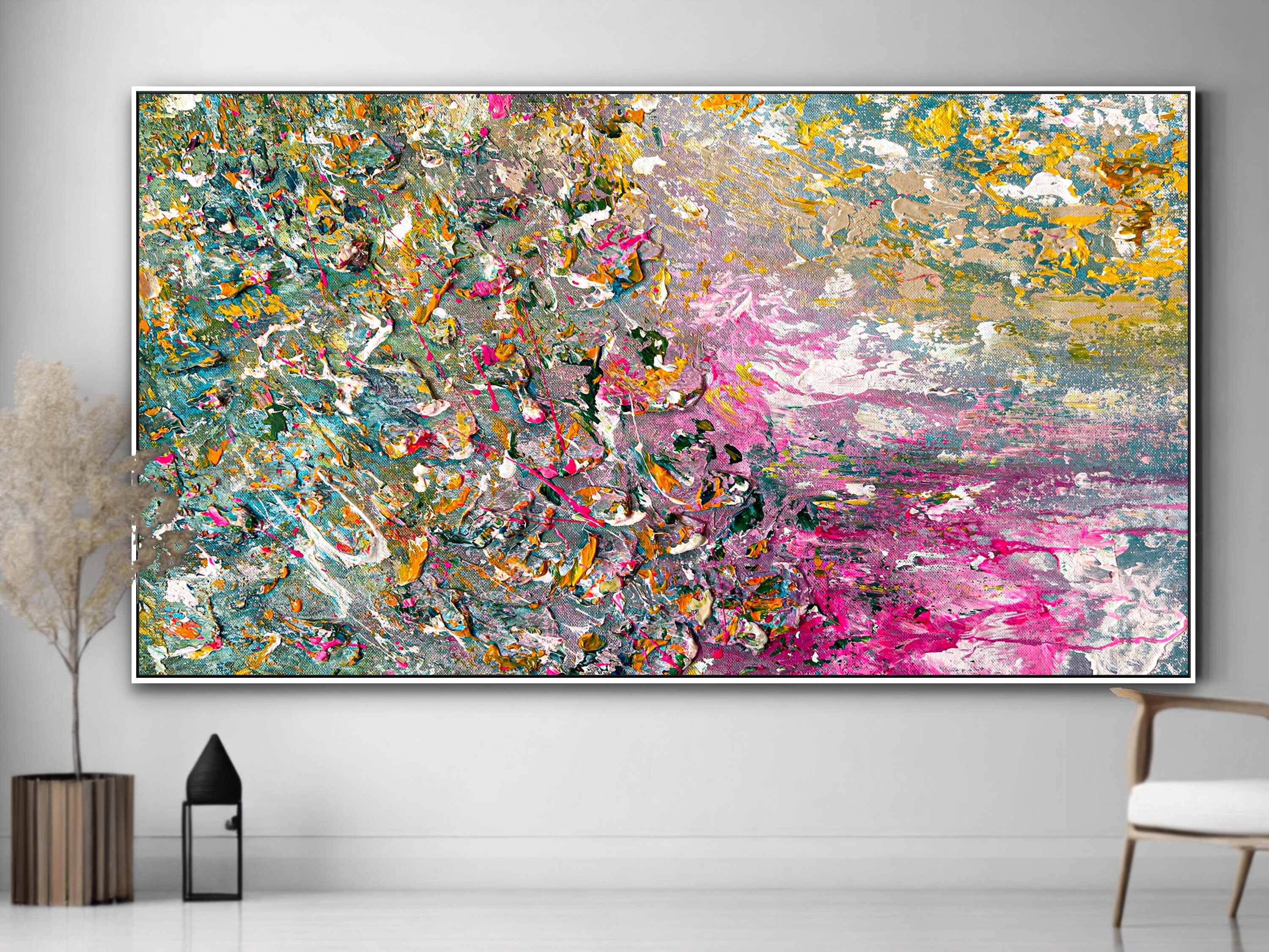 Large Colorful Wall Art Heavy Textured Painting on Canvas for Decor the ...