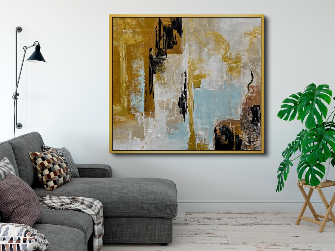 Gold Abstract Paitning on Canvas Textured Wall Art, Large Cream Texture ...