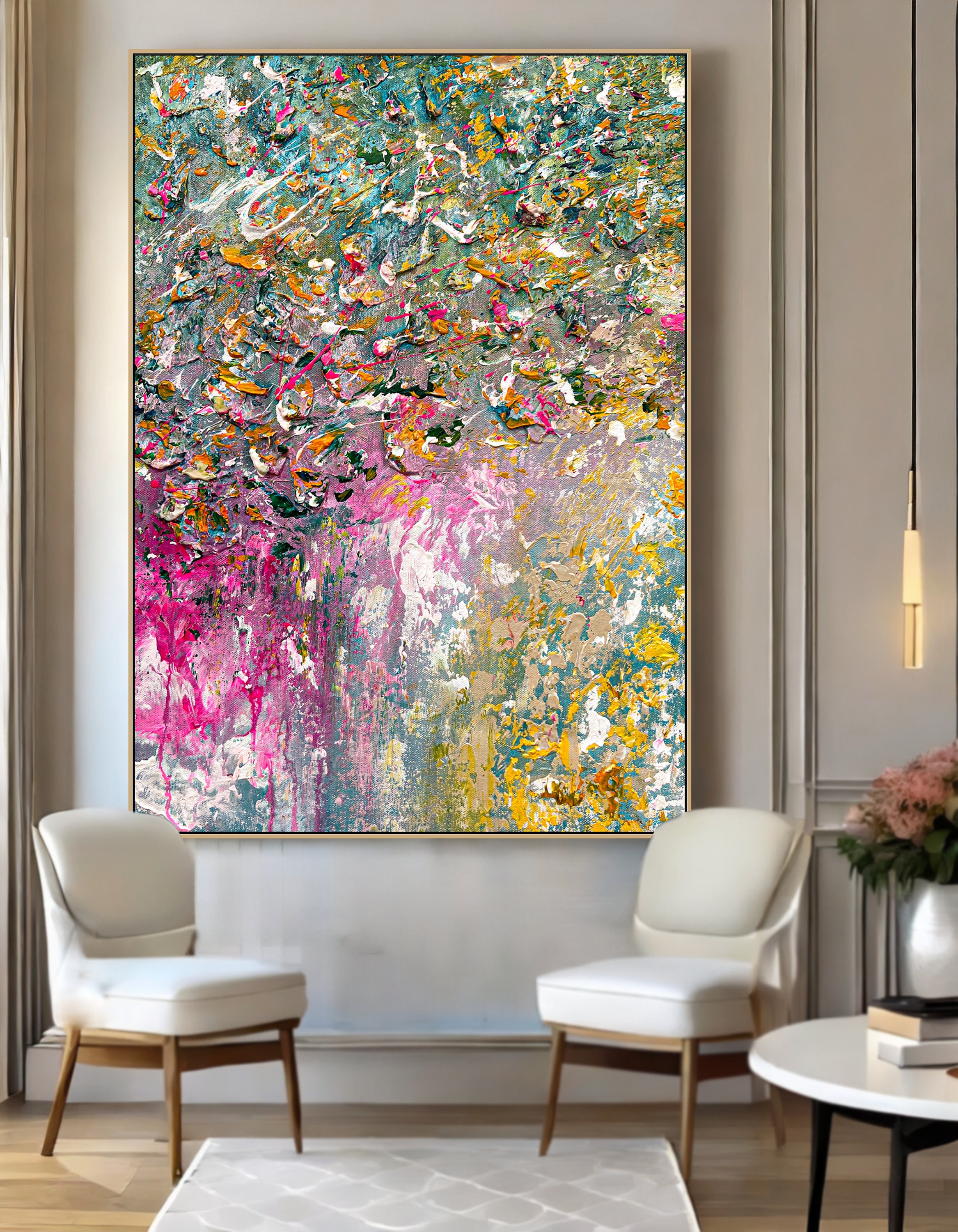 Large Colorful Wall Art Heavy Textured Painting on Canvas for Decor the ...