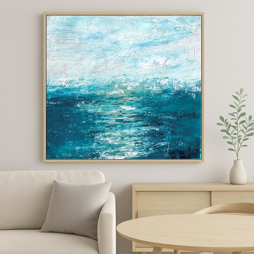 Buy Large Blue Ocean Abstract Canvas Art: Modern Coastal Wall Decor ...