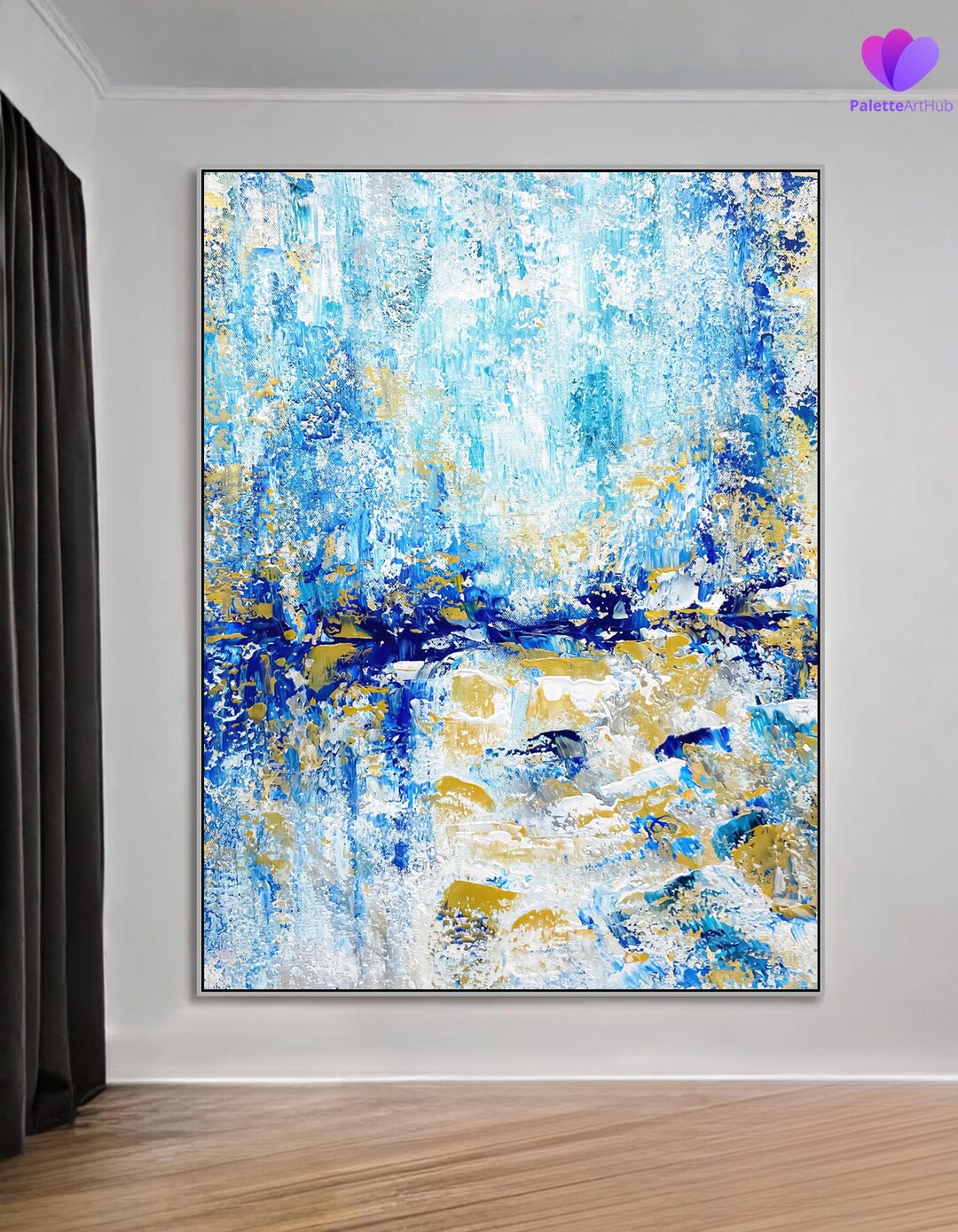 Blue Waterfalls Wall Art Abstract Textured Painting on Canvas for ...