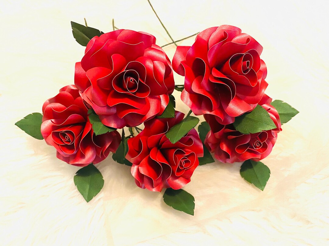 Red Metallic Paper Flowers Seven (7) Pieces Bundle Handmade - Etsy