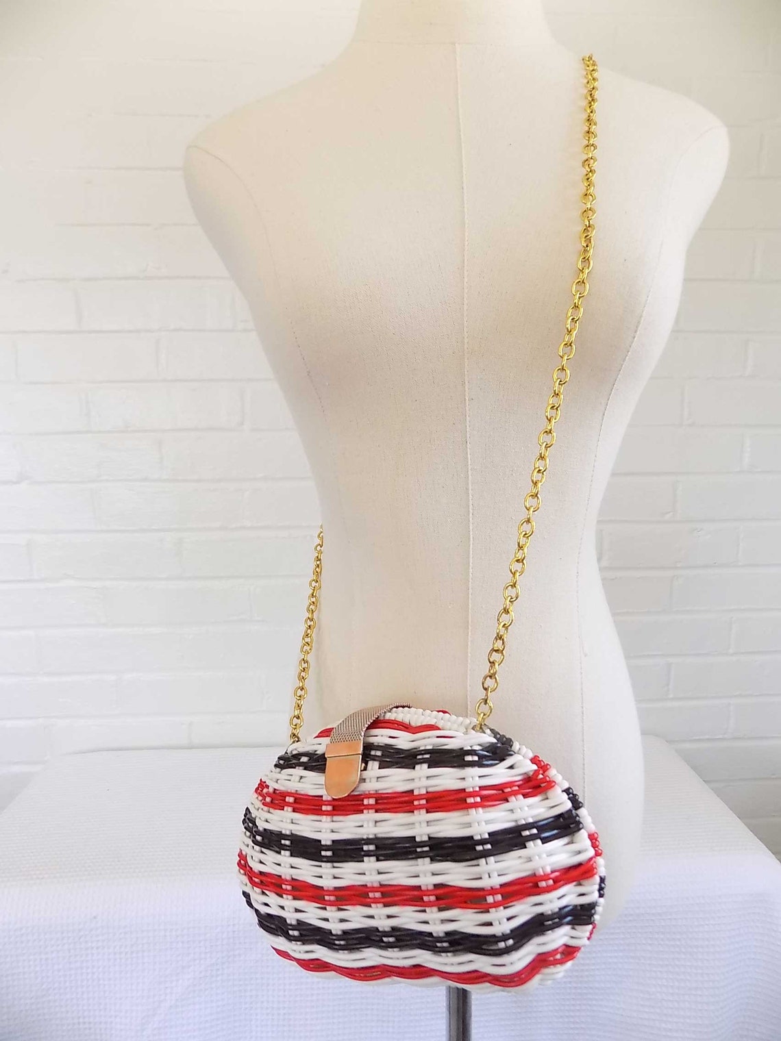 Red White and Blue Rattan Handbag Purse Americana - Etsy