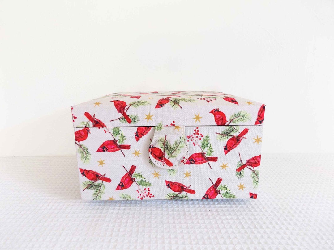 Small Red Cardinal Birds Fabric Covered Sewing Box Vintage Sewing Tool ...