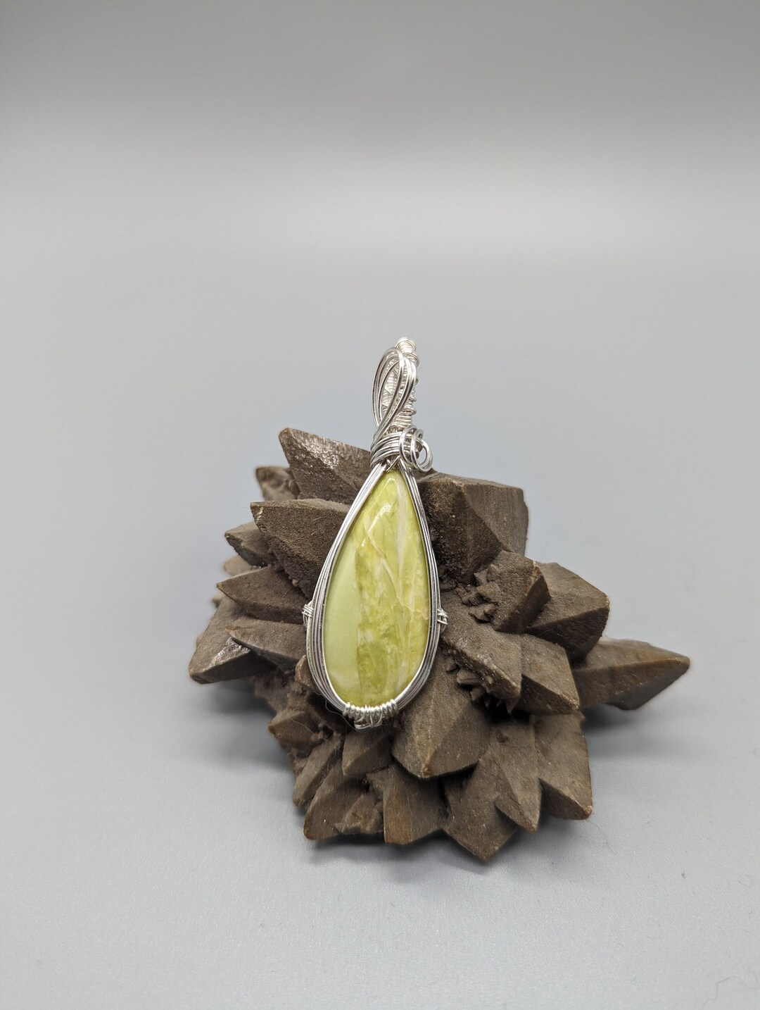 Serpentine Pendant: Silver Wire Wrapped Crystal, 18" Chain - Etsy