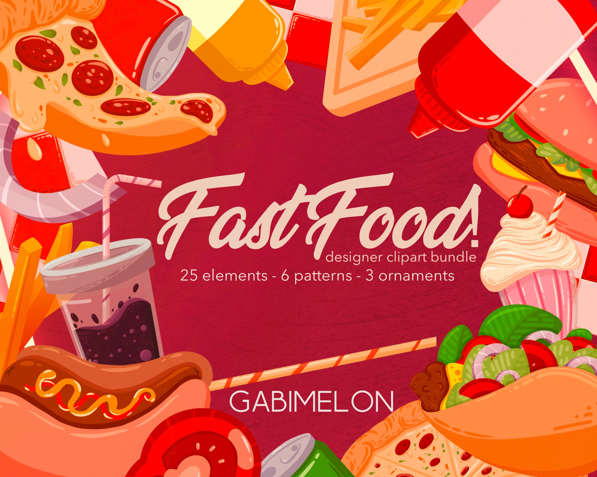 Fast Food Clip Art, Fast Food Patterns, Small Set, Individual PNG Files ...