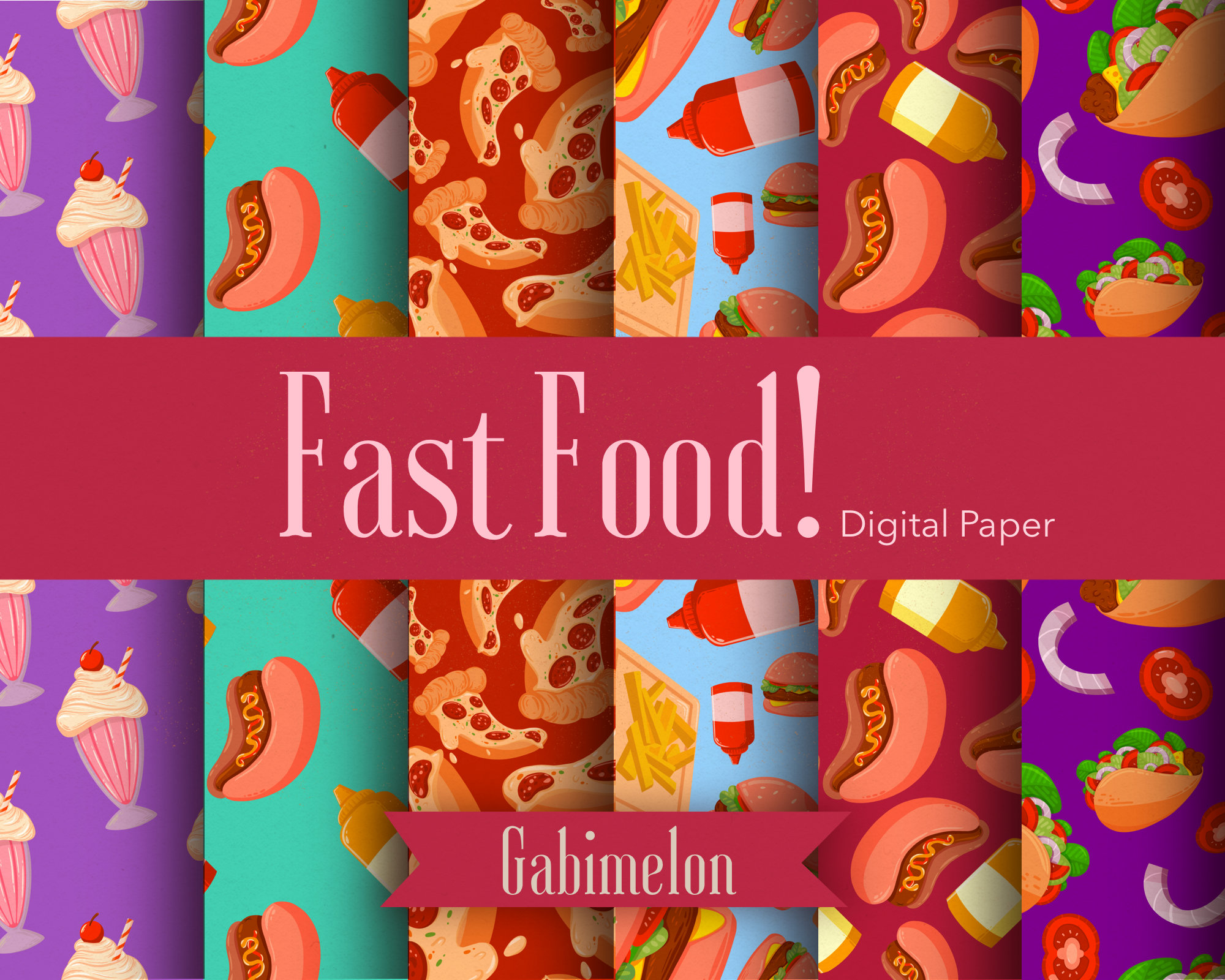 Fast Food Digital Paper, Fast Food Illustration, Fast Food Pattern ...
