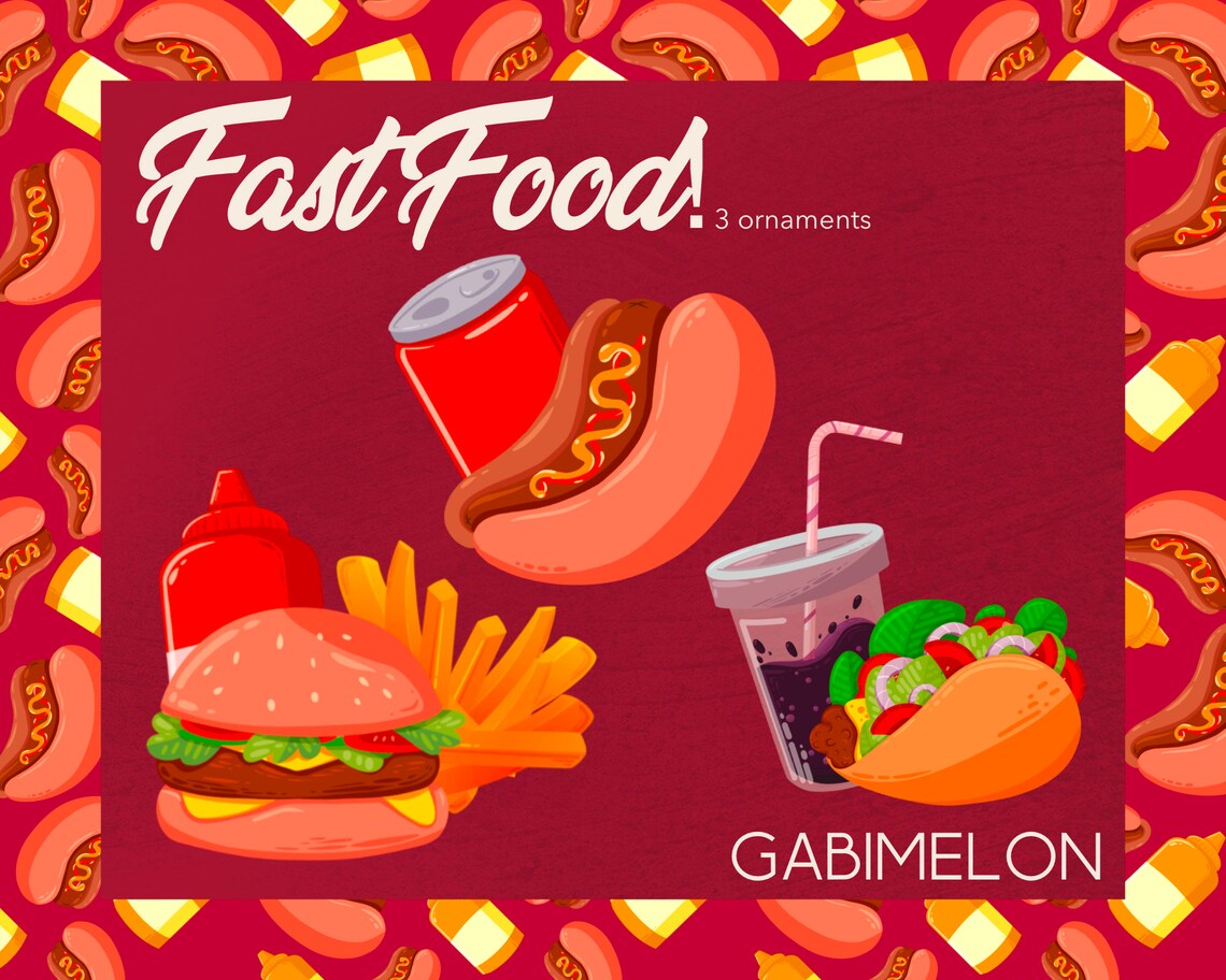 Fast Food Clip Art, Fast Food Patterns, Small Set, Individual PNG Files ...