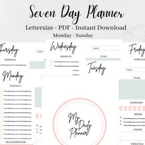 Seven Day Planner, Printable Day Planner, Daily Planner, 7 Day Planner ...