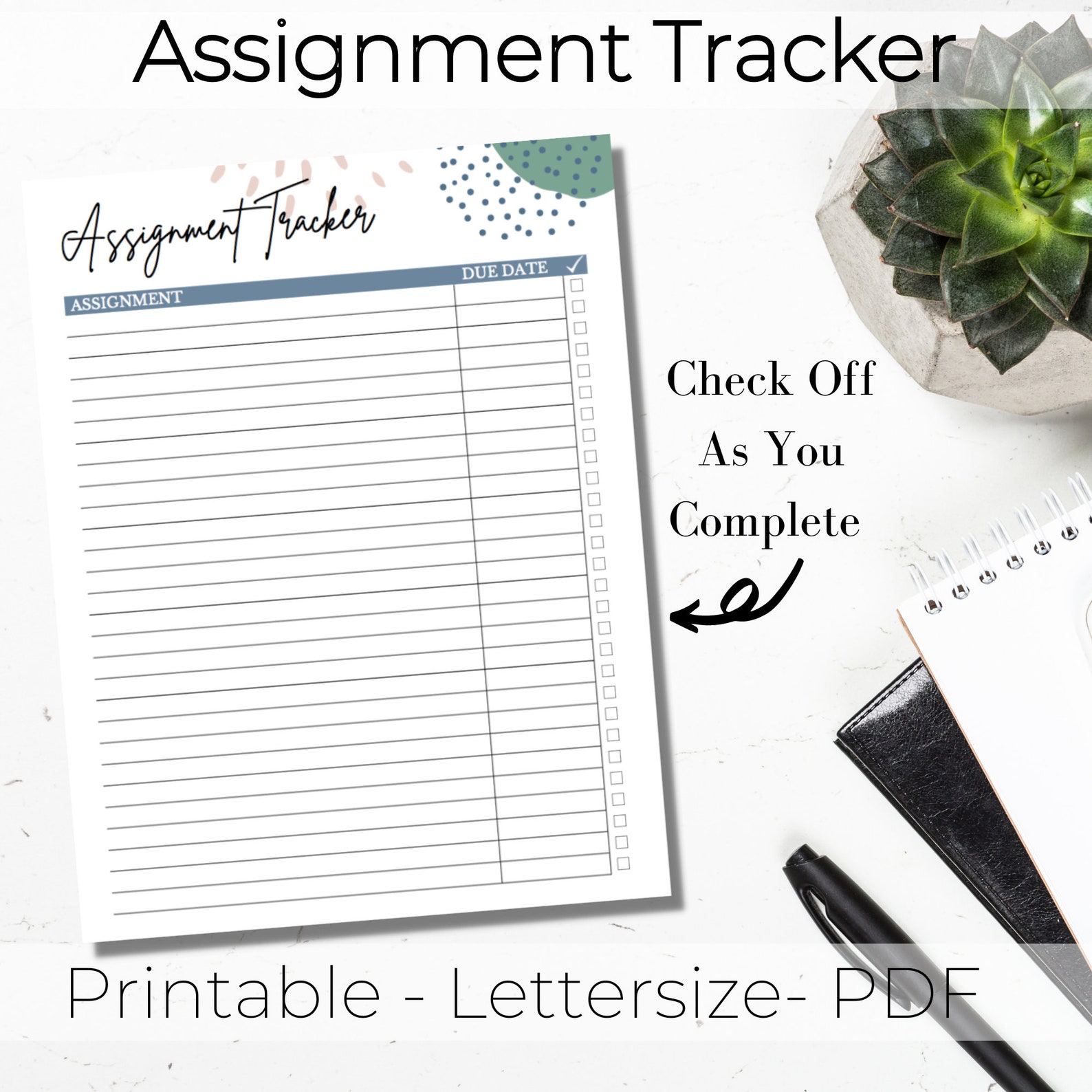Printable Assignment Tracker Homework Trackerassignment - Etsy