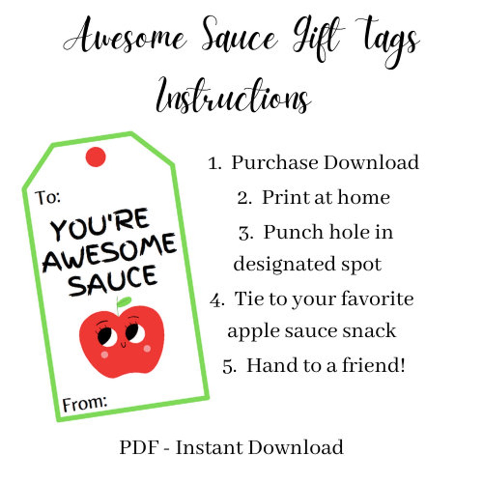 You're Awesome Sauce Valentine Gift Tag Apple Sauce Pouch - Etsy