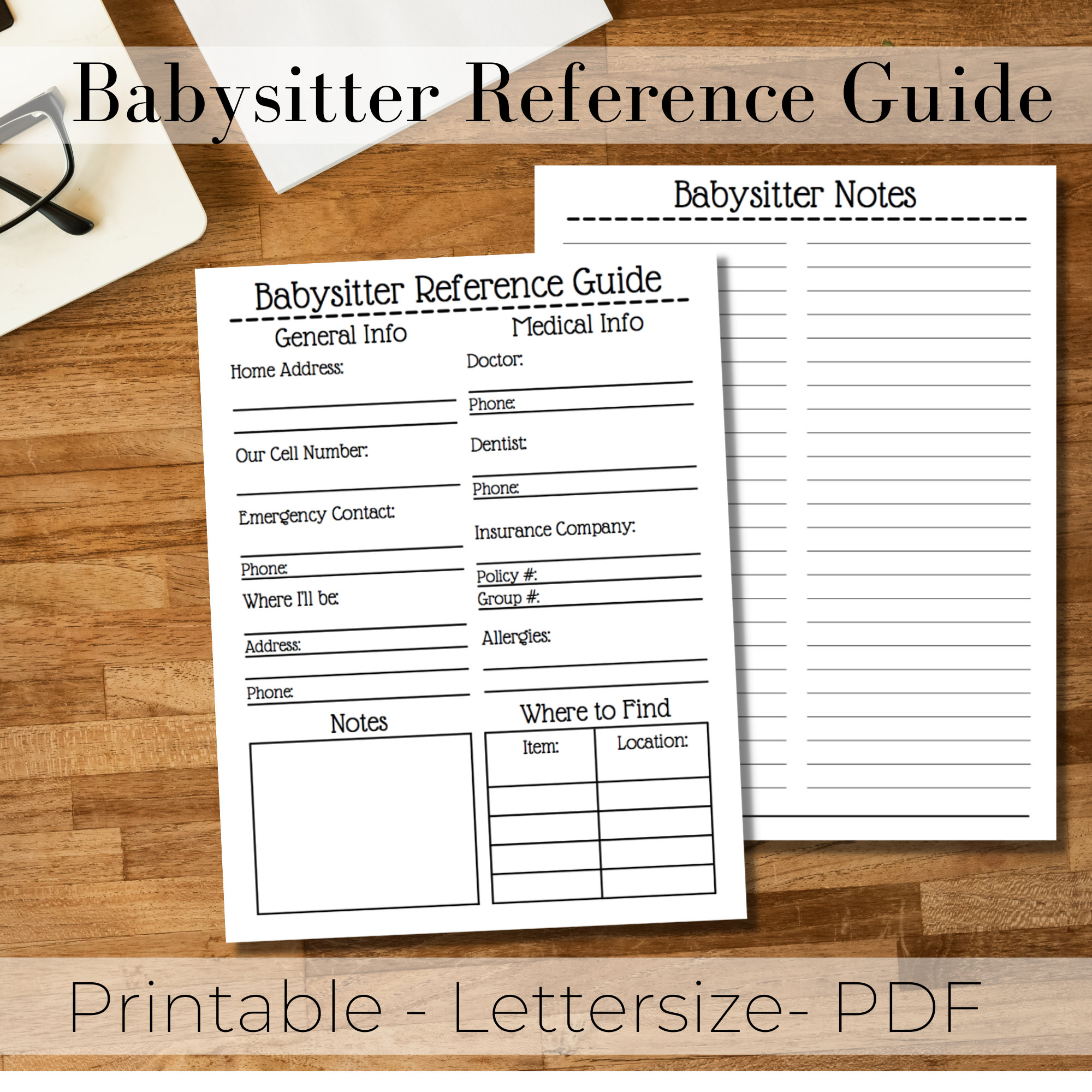 Babysitter Planner, Nanny Guide, Babysitting Guide, Child Information ...