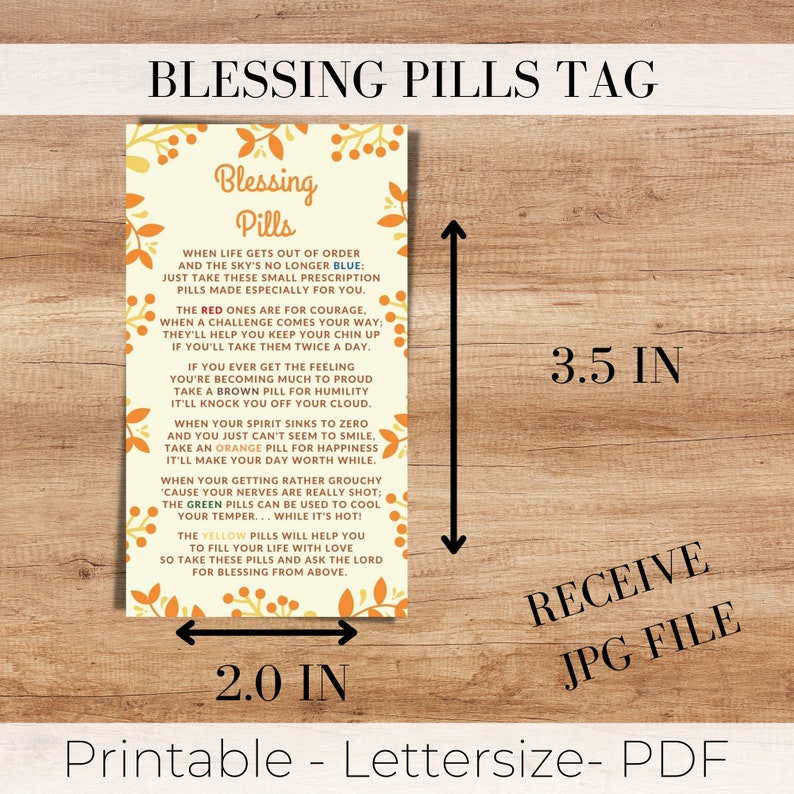 Blessing Pills Tag, M&M Tag, Harvest Tag, Printable Tag, Thanksgiving ...
