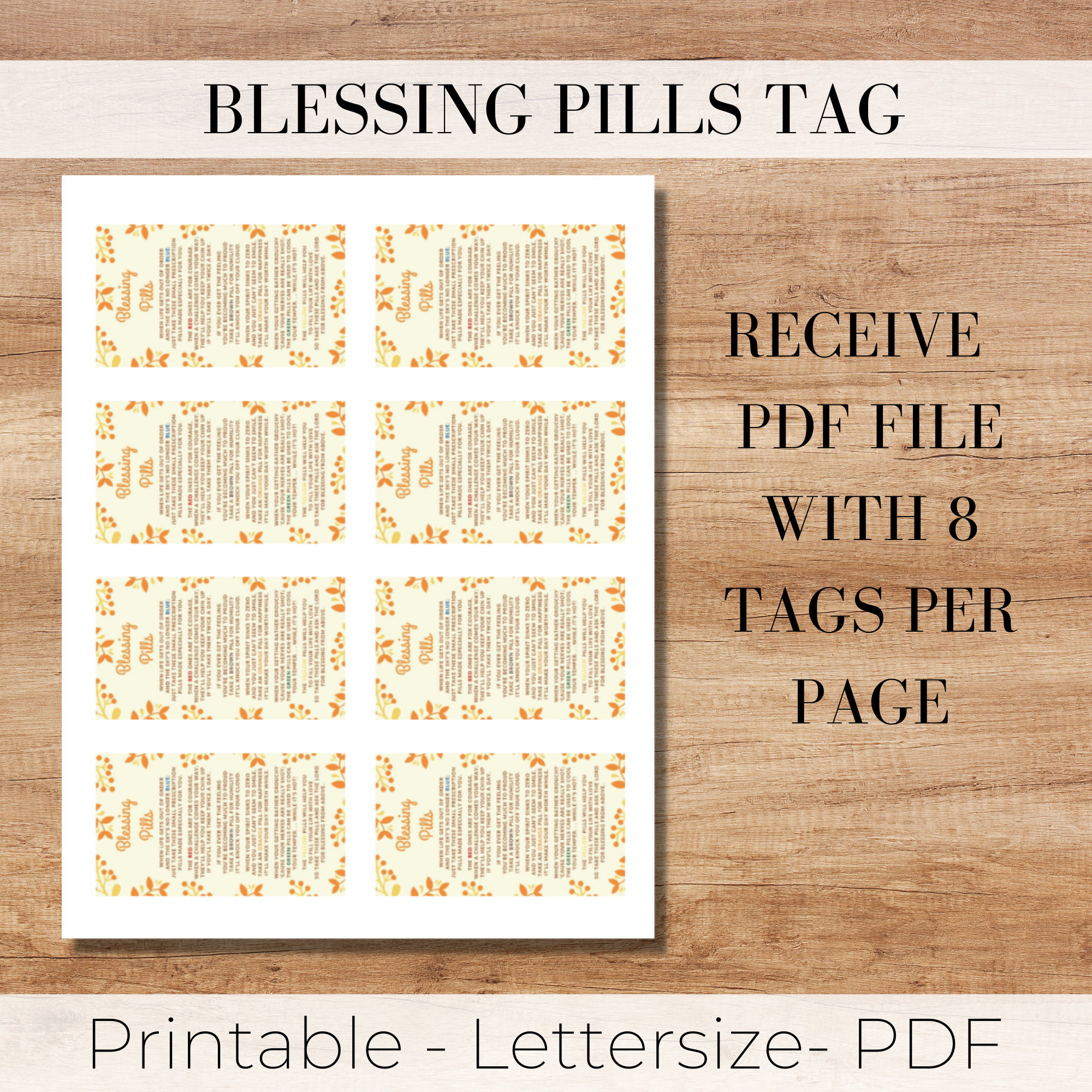 Blessing Pills Tag, M&M Tag, Harvest Tag, Printable Tag, Thanksgiving ...