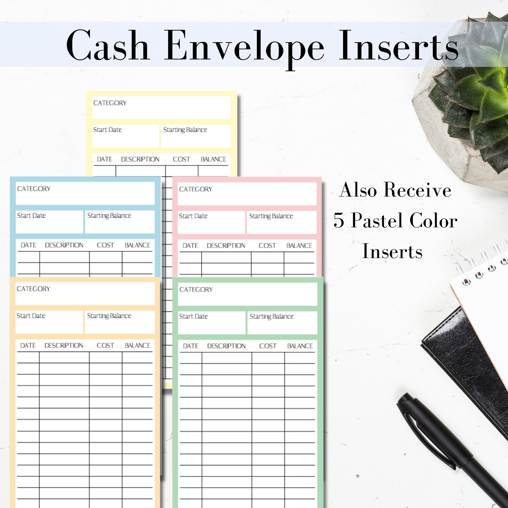 Cash Envelope Inserts Cash Transaction Register Cash | Etsy