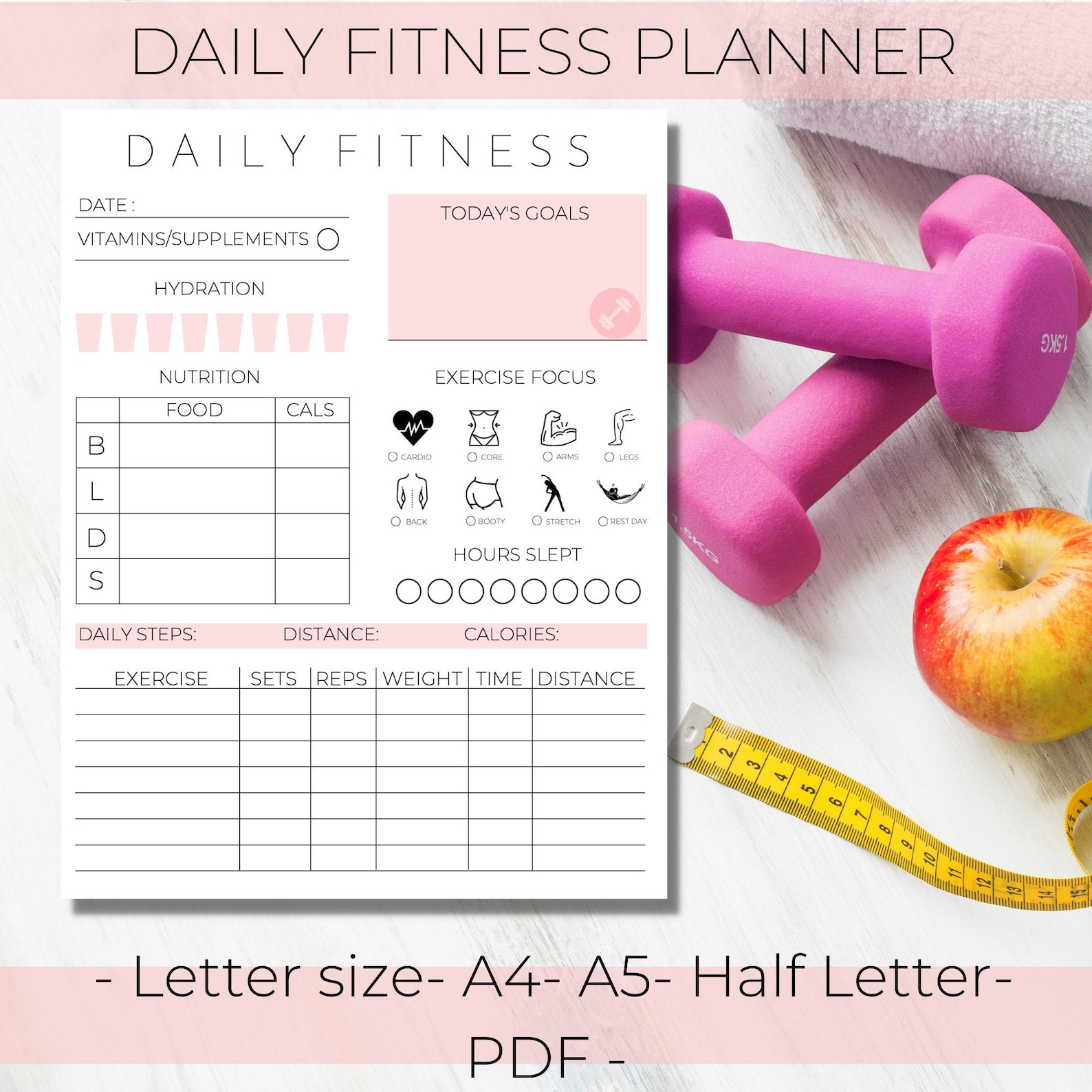 Daily Fitness Planner, Workout Tracker (PDF Printable) - Etsy