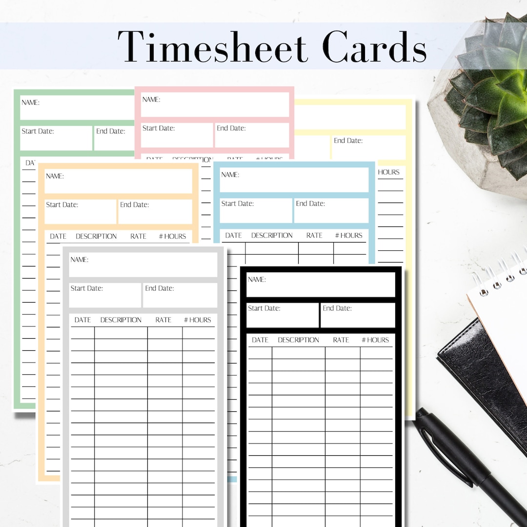 Time Cards, Timesheet Cards, Work Hours Log, Working Hours Log ...