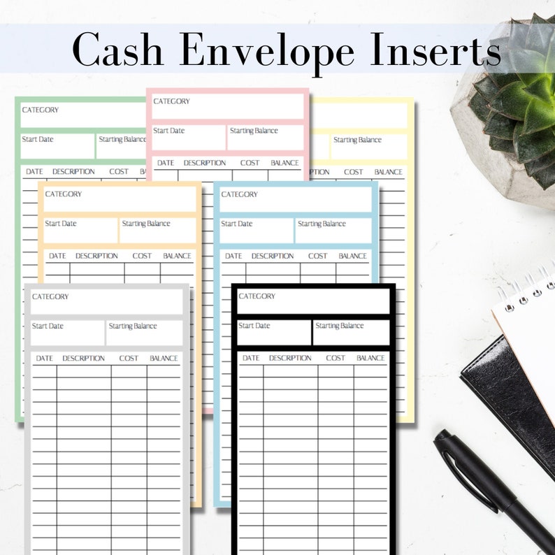 Cash Envelope Inserts Cash Transaction Register Cash | Etsy