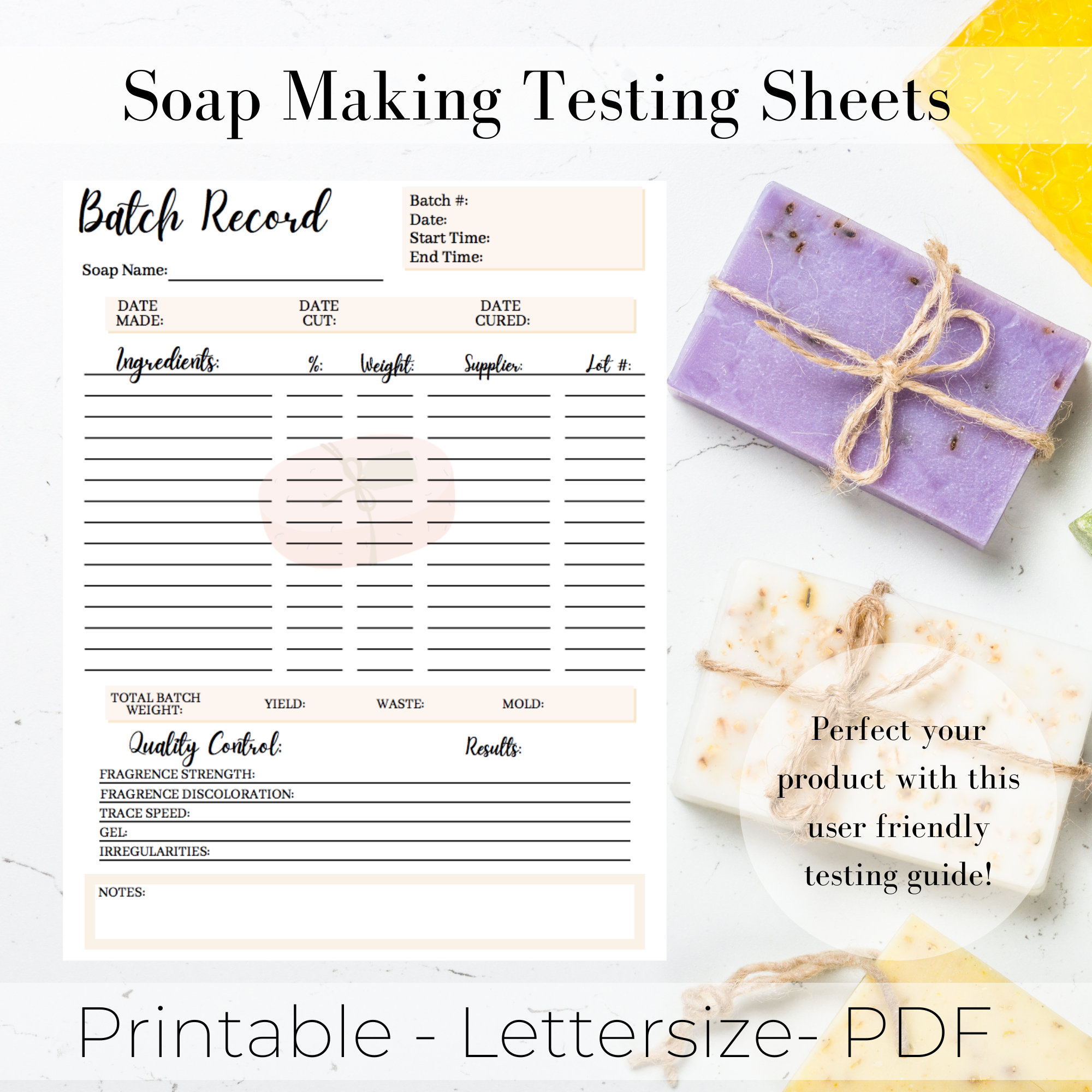 Soap Testing Template Soap Maker Test Sheet Cure Cards - Etsy
