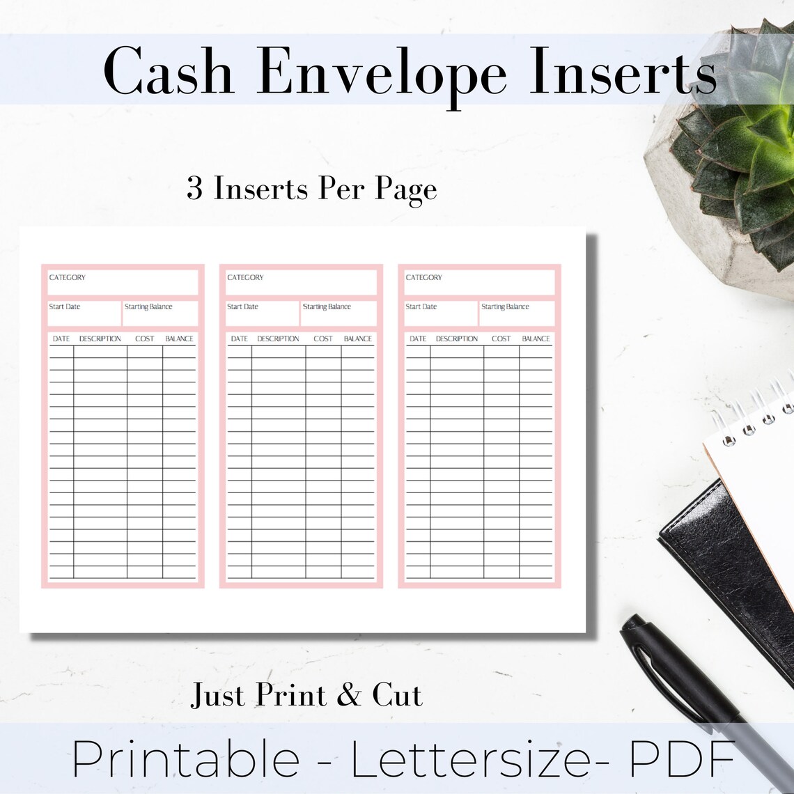 Cash Envelope Inserts Cash Transaction Register Cash | Etsy