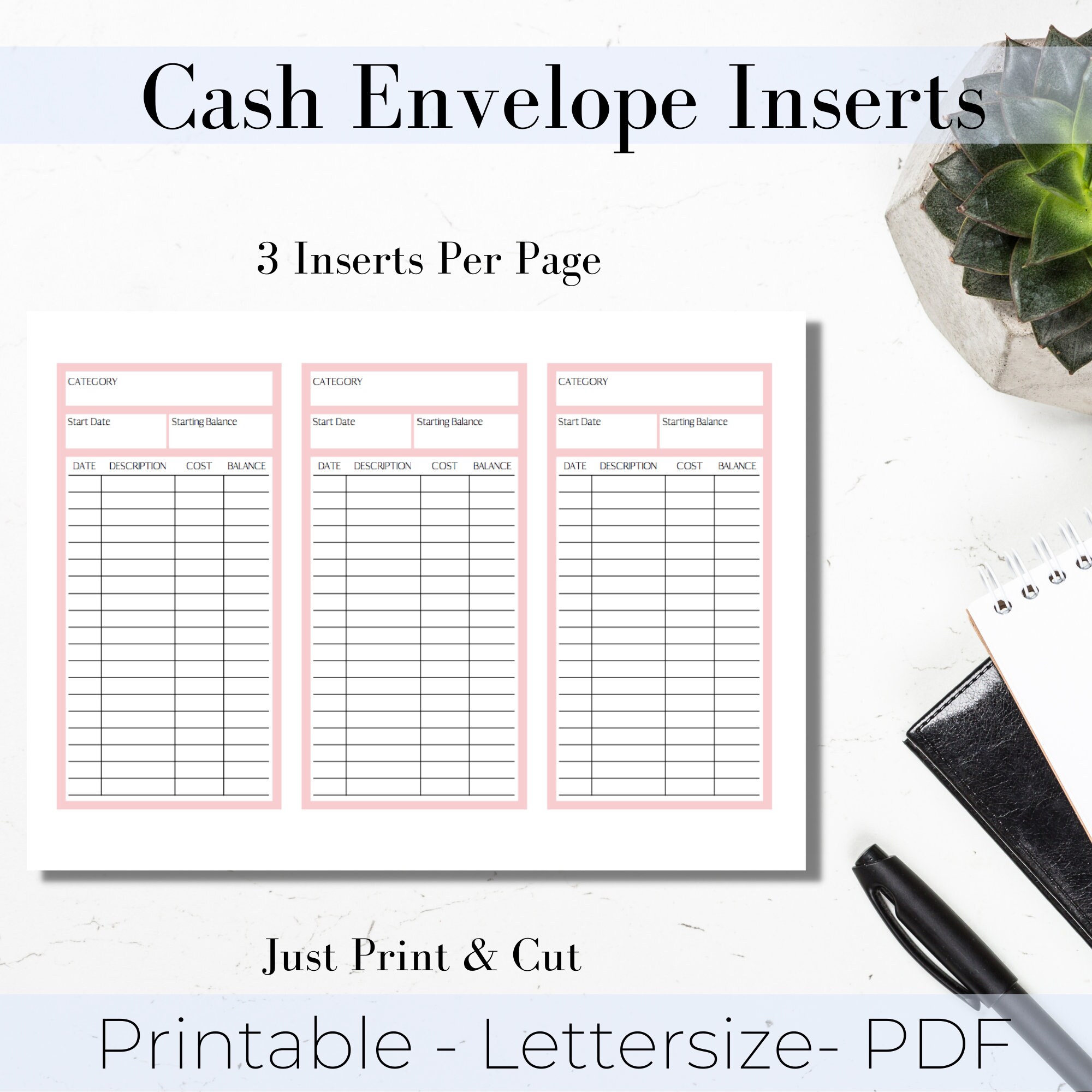 Cash Envelope Inserts Cash Transaction Register Cash | Etsy