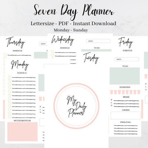 Seven Day Planner Printable Day Planner Daily Planner 7 Day - Etsy
