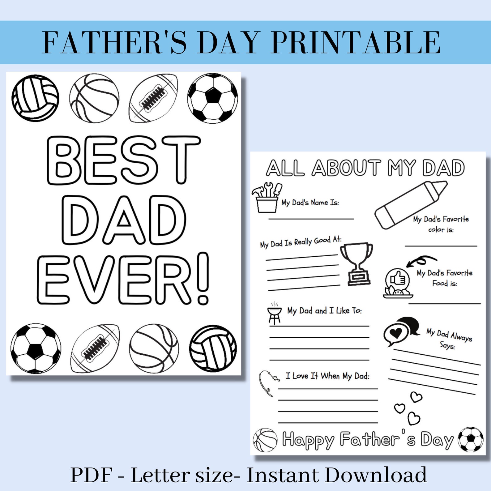 All About Dad Questionnaire Fathers Day Coloring Page - Etsy