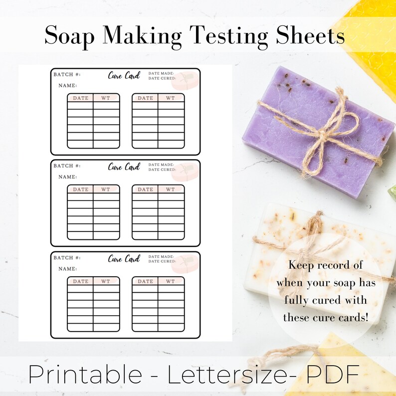 Soap Making Template, Batch Record, Cure Cards (PDF Printable) - Etsy